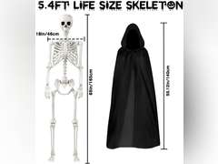 5.4Ft Halloween Life Size Skeleton Decoration, Posable Full Body Giant ...