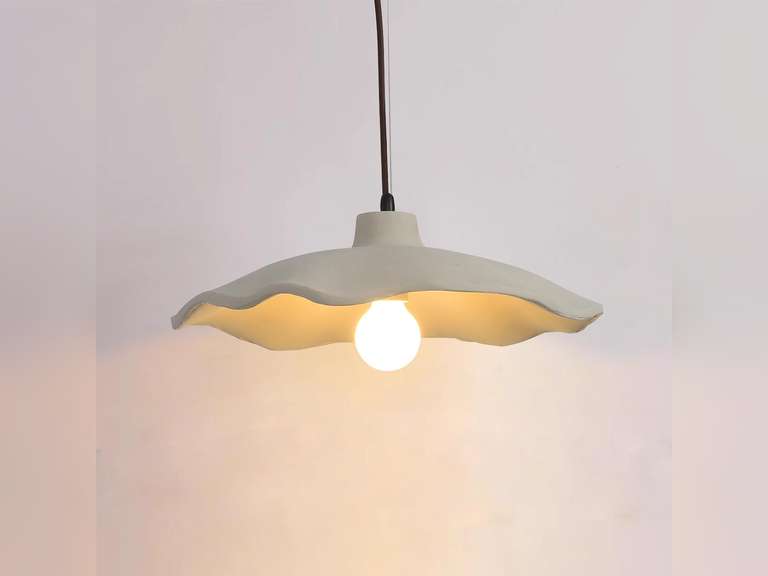 Concrete Lotus Flower Pendant Light Fixture Grey Cement Ceiling Hanging ...