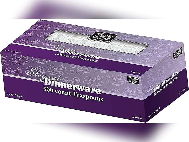 Berkley Square Heavy PS Boxed Teaspoon, Dinner Length, White Plastic ...