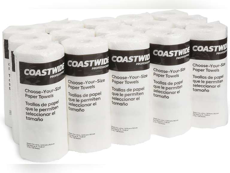 COASTWIDE 2-Ply Kitchen Paper Towels, Choose-Your-Size, 128-Sheets Per ...