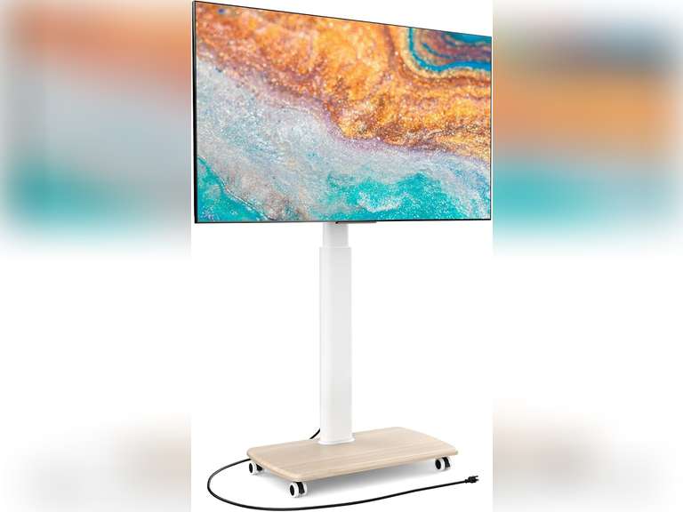 FITUEYES Rolling TV Stand with Power Outlets, Swivel Portable TV Stand ...