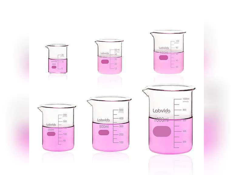 Upgrated 6 Size Low Form Glass Beaker Set, 25ml 50ml 100ml 250ml 500ml ...