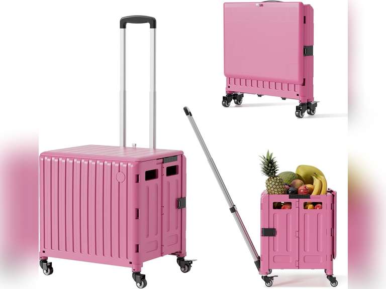 Folding Utility Cart, Collapsible Rolling Crate with Telescoping Handle ...