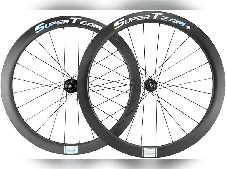 Superteam Carbon Disc Brake Wheelset 700c 50/25mm Paint-Free Wheel Clincher Road Bike 389 ...