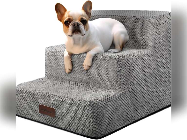 Dog Steps for Small Dog, 3-Step Dog Stairs for High Beds and Couch, Non ...