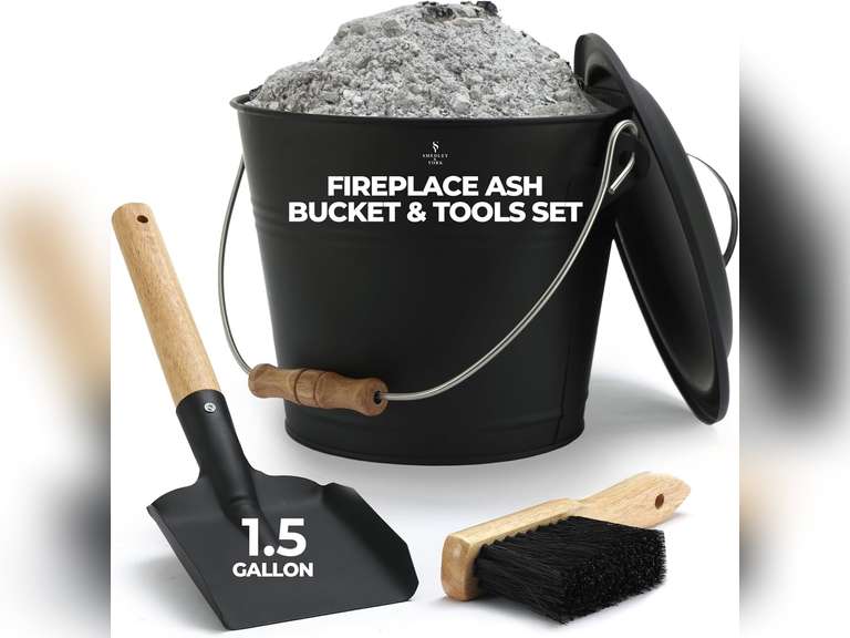 Smedley & York Mini Ash Bucket with Lid, includes Fireplace Tools, Pail ...