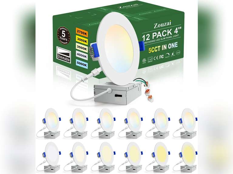 zouzai 12 Pack 4 Inch 5CCT Ultra-Thin LED Recessed Ceiling Light with ...