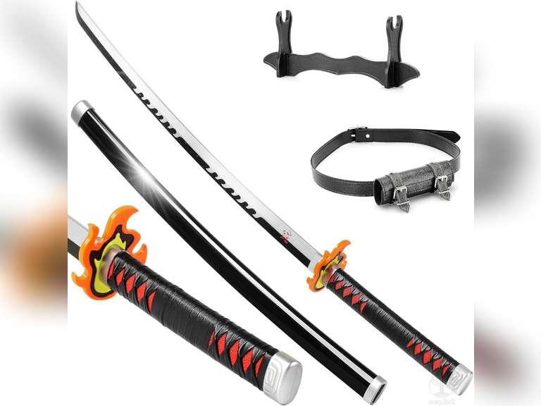 Demon Slayer Sword 41" Full-Set Belt & Stand, Tanjiro Sword Fire Final ...
