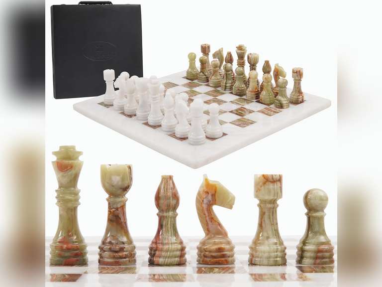 Radicaln Marble Chess Set with Storage Box 15 Inches White and Green ...
