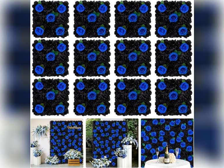 MoKoHouse Flower Wall Panels Black Blue Backdrop: Artificial Flower ...