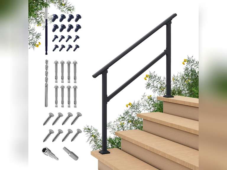 CHR Fence & Rail Hand Rails for Outdoor Steps, 4 Step Handrail & Indoor Stair Railing Kit ...