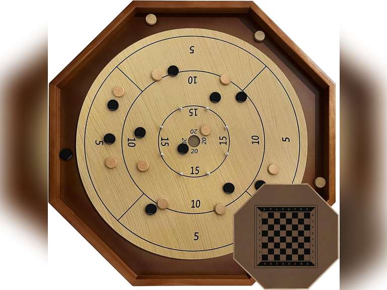 27 Inch Tournament Crokinole Board Game, 2 in 1 Crokinole and Checkers ...