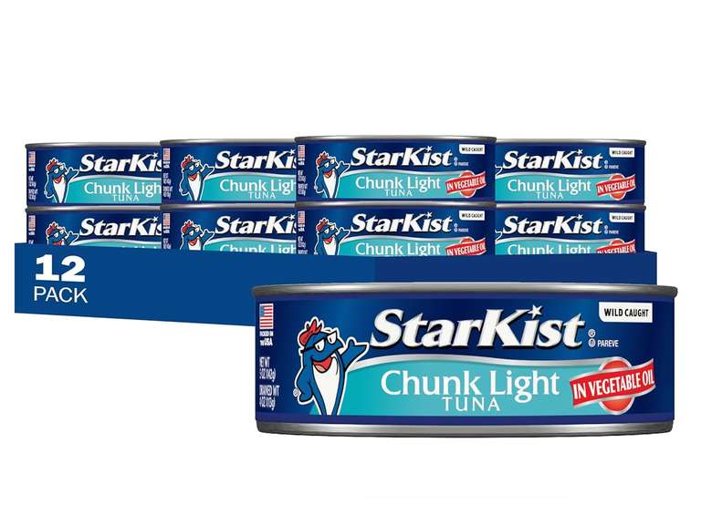 StarKist Chunk Light Tuna in Oil, 5 oz (12 Pack) Canned Tuna Fish, Wild ...