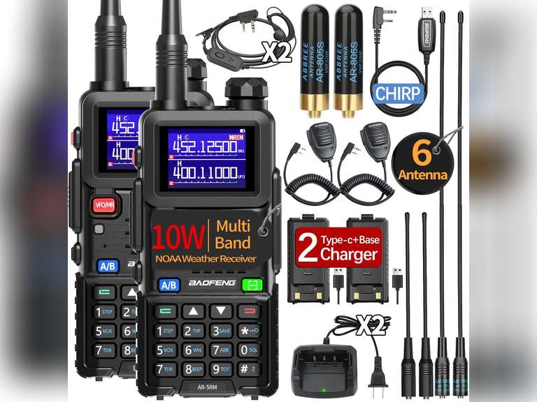 BAOFENG 5RM Ham Radio 10W Long Range Handheld NOAA Weather Receiver 2500mAh Battery Rechargeable ...