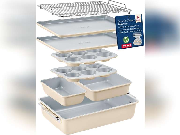 Bakken 8-Piece Stackable Bakeware Set - Ceramic Non-Stick Coating ...