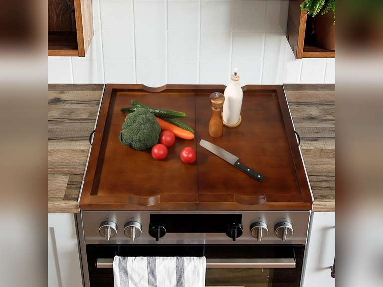 Foldable Noodle Board Stove Cover with Handles, Multi-Use Wooden Stove ...