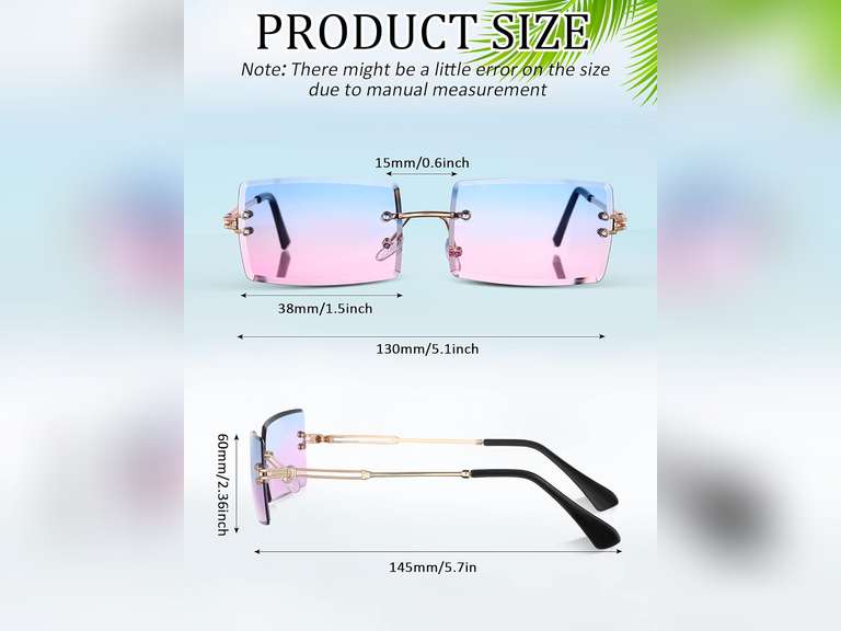 Weewooday 9 Pair Rimless Sunglasses Rectangle 90s Retro Trendy Y2k ...
