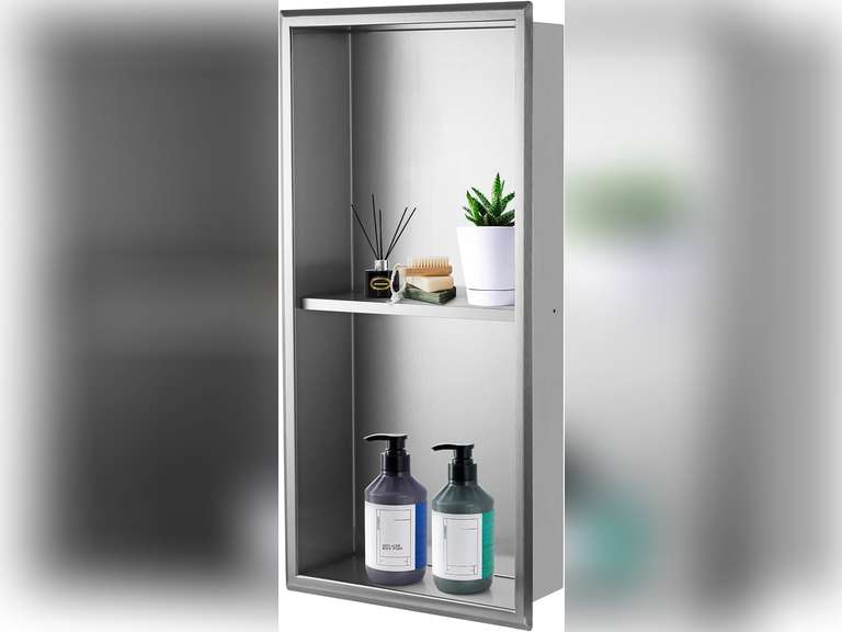 12" 24" Shower Niche with Divider, Brushed Stainless Steel Bathroom ...