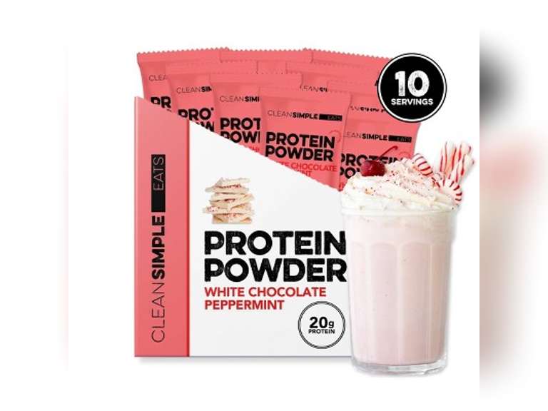Clean Simple Eats Protein Powder Sticks - White Chocolate Peppermint ...