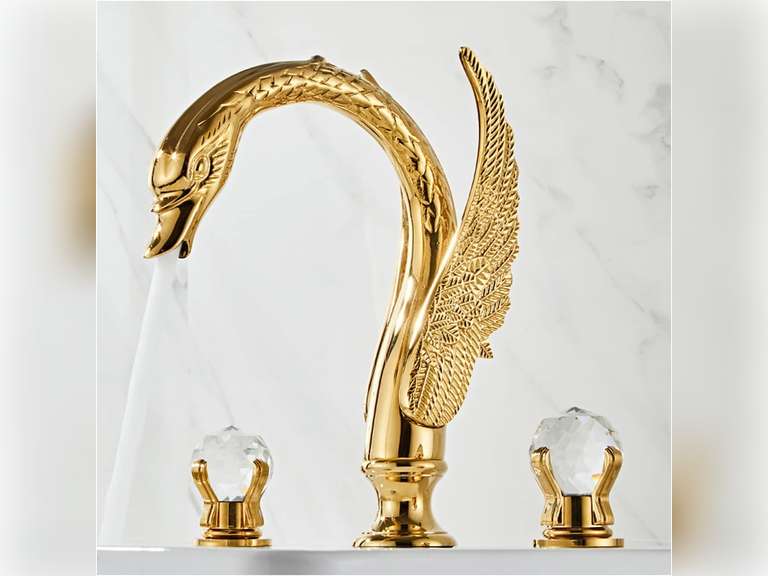Golden Swan Bathroom Sink Faucet, Deck Mount 3 Hole 2 Handle Crystal ...