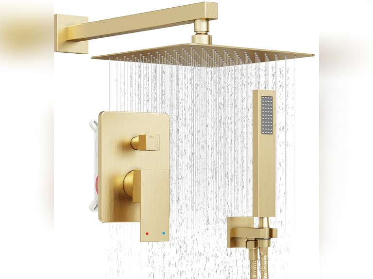Shower System, Gold Shower Faucet Set with 12-Inch Rain Showerhead and ...