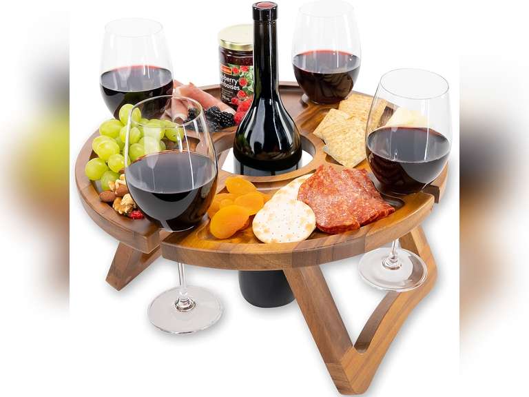 Portable Wine Table - Keeps Wine Glasses & Bottle in Place - Outdoor ...