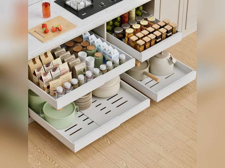 4 Pack Expandable Pull Out Cabinet Organizer, 21' Deep Pull Out Drawers ...
