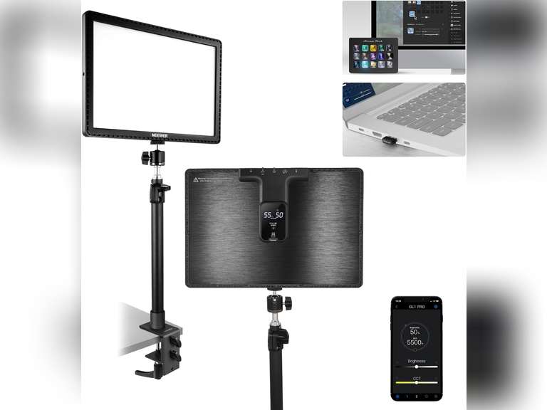 NEEWER 15.5" LED Streaming Key Light, Clamp on Desk Panel Video ...
