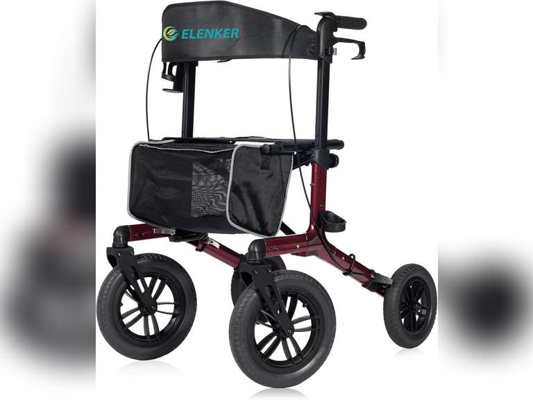 ELENKER All-Terrain Rollator Walker with Non-Pneumatic Tire 12 Front ...
