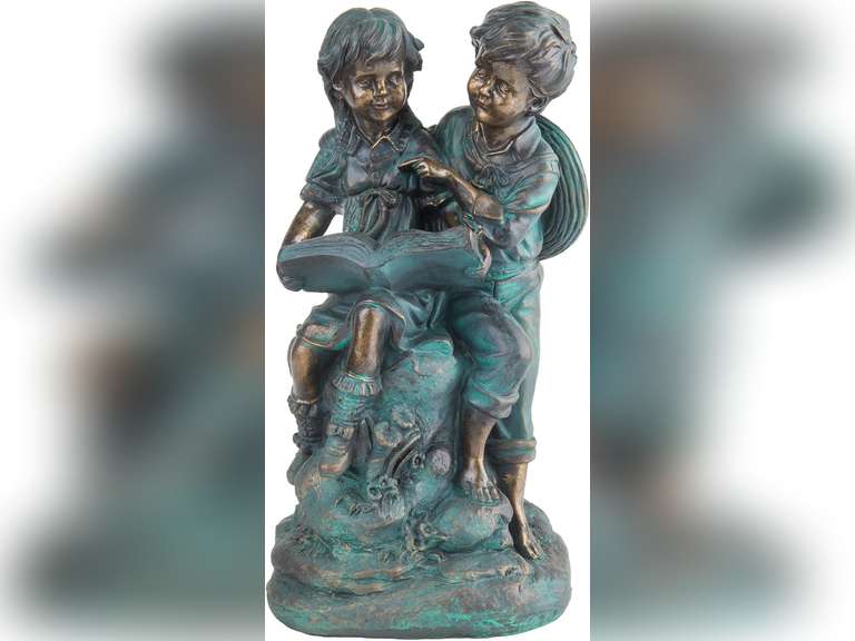 Alpine Girl and Boy Reading Together Statue, 15 Inch Tall 47 - Quarter ...
