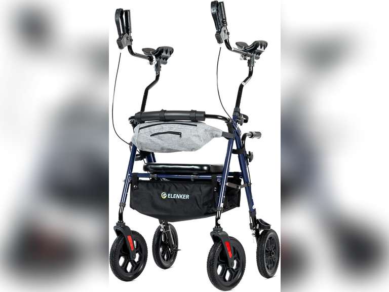 ELENKER All Terrain Upright Rollator Walker with Seat, Foldable Stand Up Walkers for Seniors ...