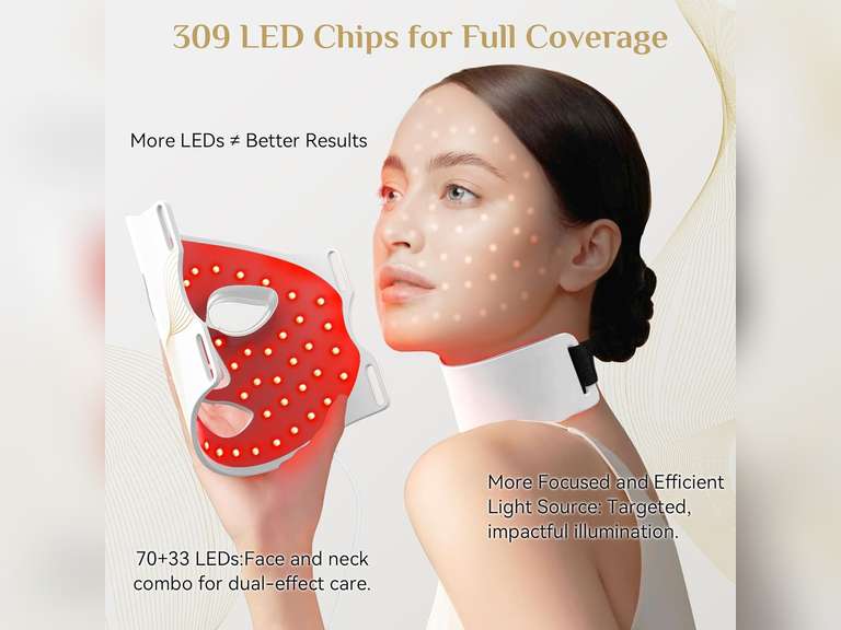 FOLOKE LED Light Therapy Mask Skin Care, LEDs face mask & neck mask Red ...