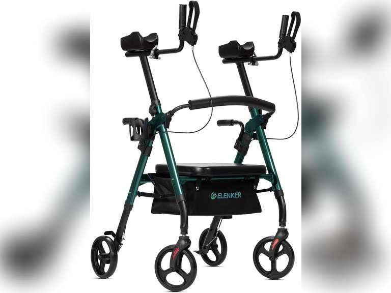 ELENKER Heavy Duty Upright Rollator Walker with Extra Wide Padded Seat ...