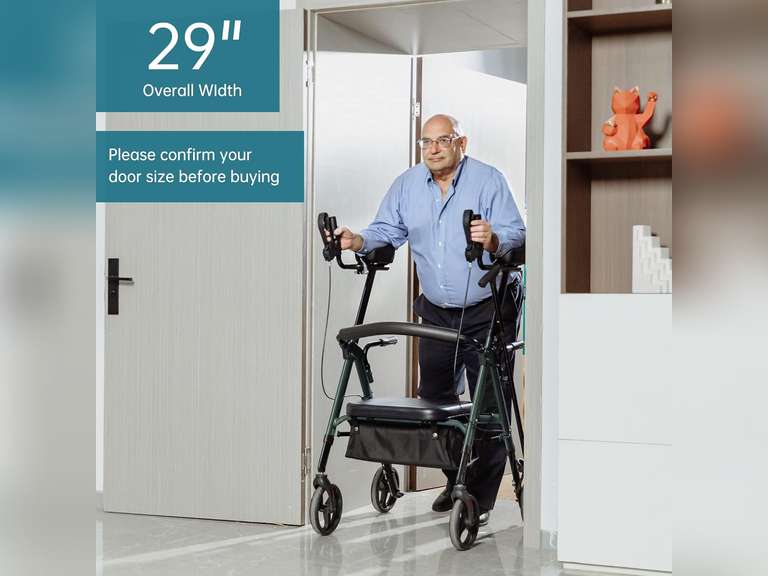 ELENKER Heavy Duty Upright Rollator Walker with Extra Wide Padded Seat ...