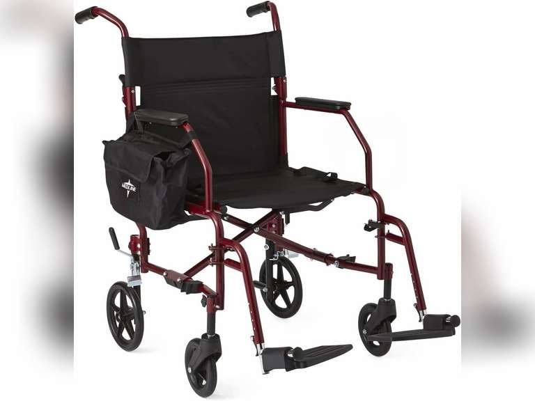 Medline Lightweight Steel Transport Chair, Folding Chair is Portable ...