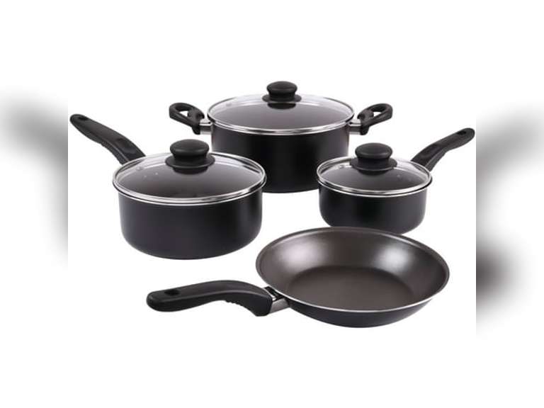 Mainstays 7 Piece Non Stick Aluminium, Pots and Pans Cookware Set ...