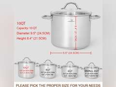 HOMICHEF 10 Quart Stock Pot With Glass Lid - Nickel Free Stainless ...