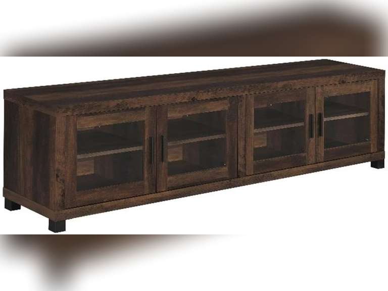Pemberly Row Wood TV Stand with Glass Door for TVs up to 85" in Brown ...