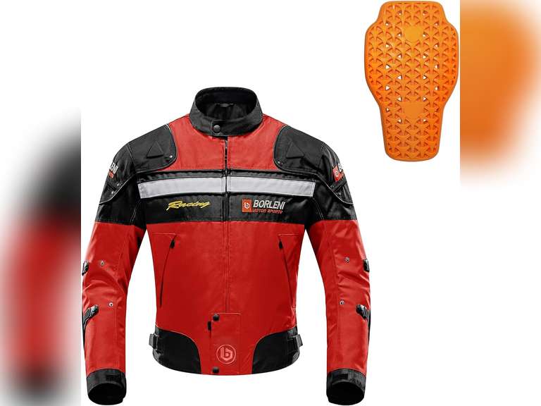 BORLENI Motorcycle Jacket Red M and Motorcycle Back Armor Certified, XL ...