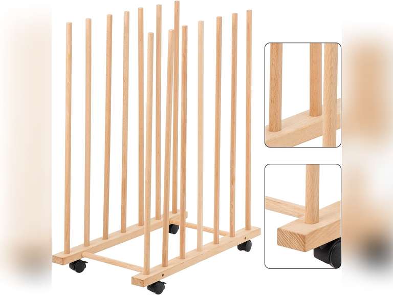 Large Art Storage Rack with Four Caster Wheels - Wooden Canvas Storage ...