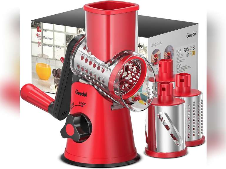 Geedel Rotary Cheese Grater, Kitchen Mandoline Vegetable Slicer with 3 ...