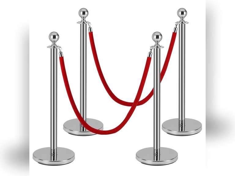 4 Pack Silver Stanchion Posts, Stanchions and Velvet Ropes, Queue ...