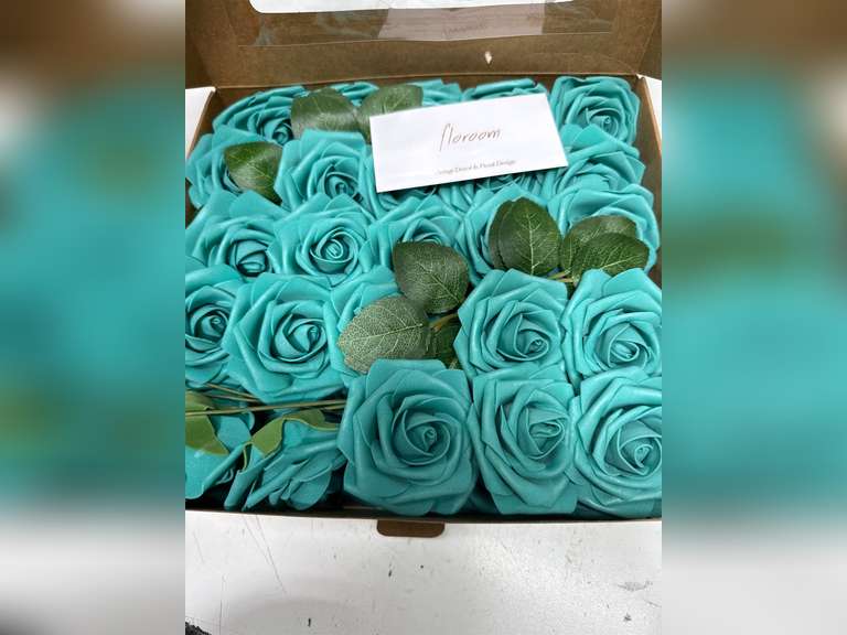 Floroom Artificial Flowers 50pcs Real Looking Teal Green Foam Fake ...