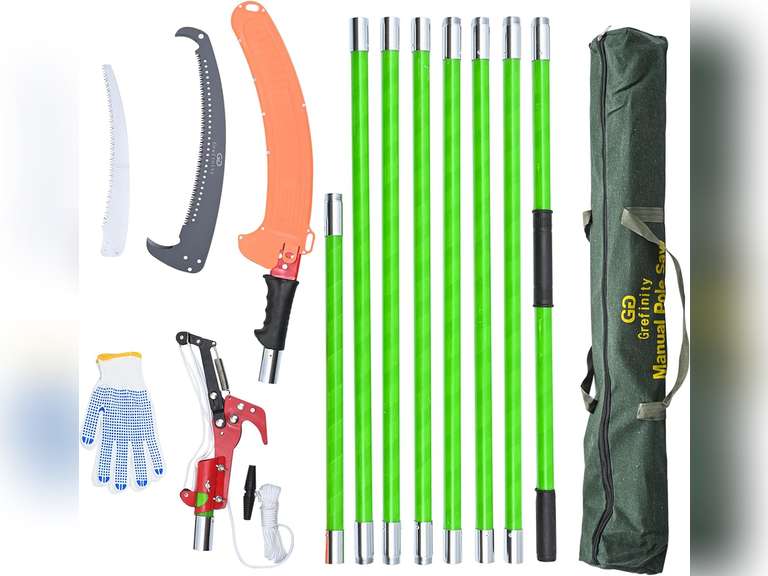 27FT Manual Pole Saw, Tree Branch Trimmer with 8-Section Fiberglass ...