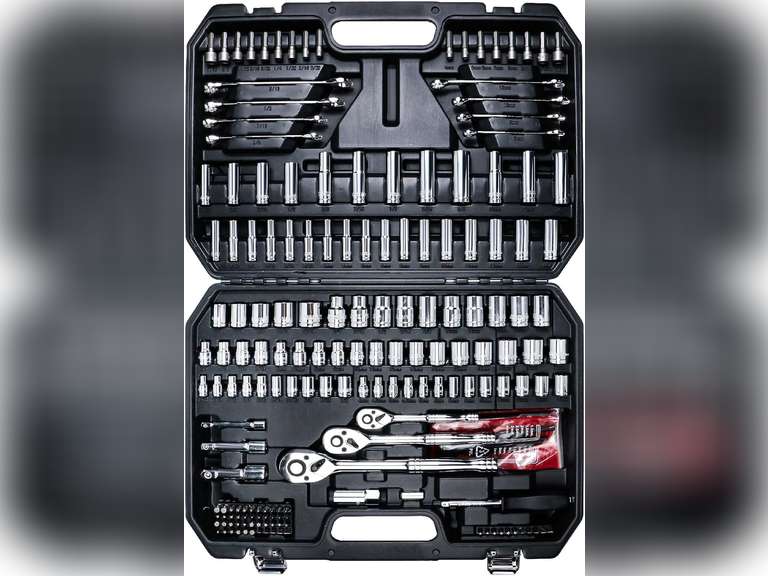 AMM Mechanics Tool Set, 1/4 in, 3/8 in and 1/2 in Drive socket set, 202 ...