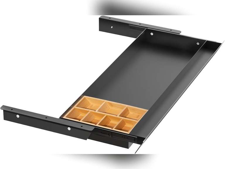 Large Under Desk Mounted Sliding Drawer with Bamboo Tray and 60 Degree ...