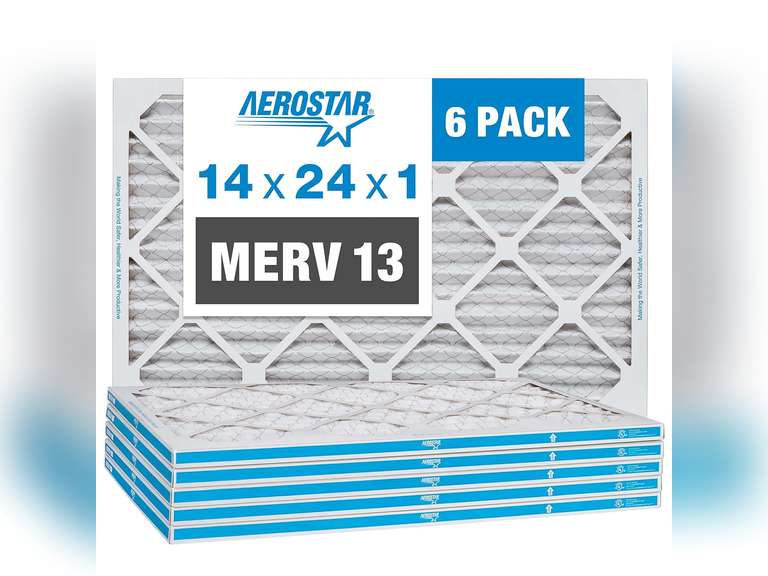 Aerostar 14x24x1 MERV 13 - 6 Count - Pleated HVAC, Furnace & Air Conditioner Filters - Removes ...