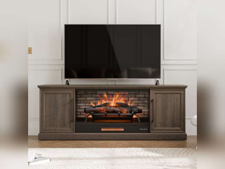 allen + roth 72-in W Brown Walnut TV Stand with Infrared quartz Flat ...