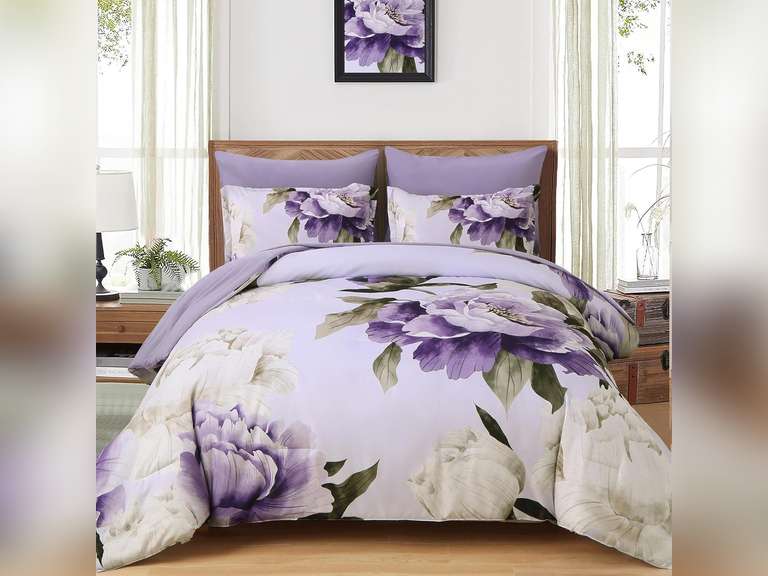 Dobuyly Purple Queen Comforter Set 7 Piece Bed in a Bag Queen, Purple ...