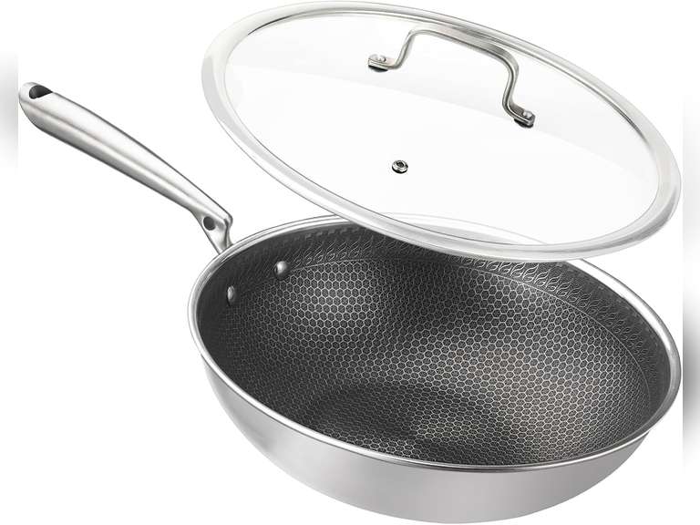Potinv Wok Pan Stainless Steel,Non Stick Frying Pan with Lid 12 inch ...